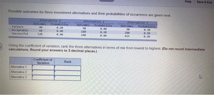 Solved Help Save & Exit Possible outcomes for three | Chegg.com
