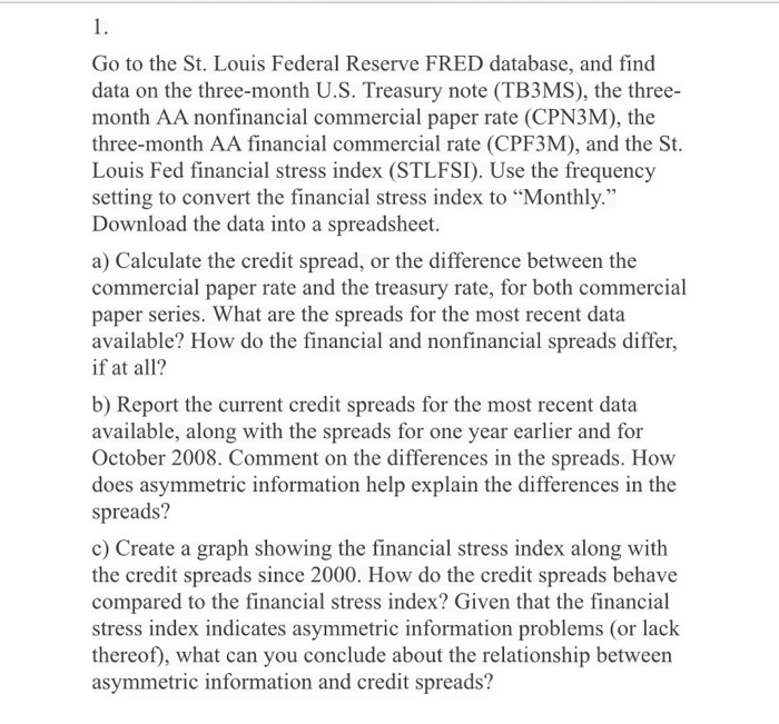 1. Go to the St. Louis Federal Reserve FRED database, | Chegg.com