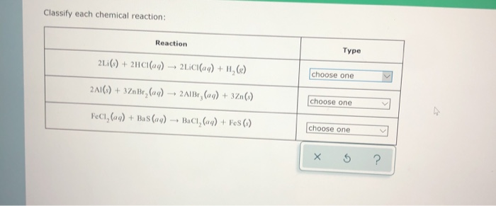 Solved Classify each chemical reaction: Reaction Type 2Li() | Chegg.com