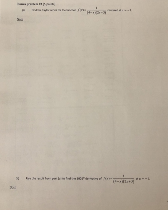 Solved Bonus problem #2 [5 points) 00) Find the Taylor | Chegg.com