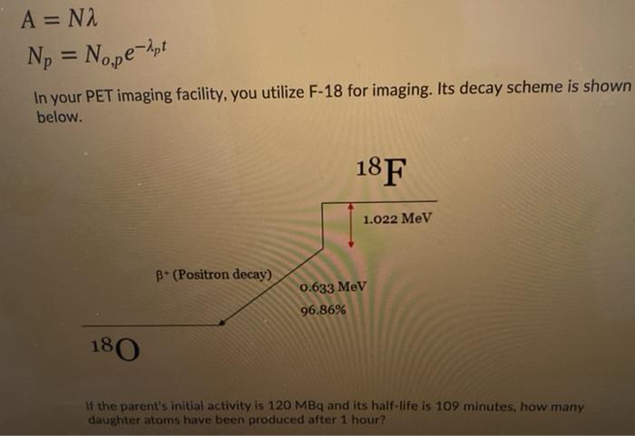 Solved A=N2 Np = Nopelpt In your PET imaging facility, you | Chegg.com