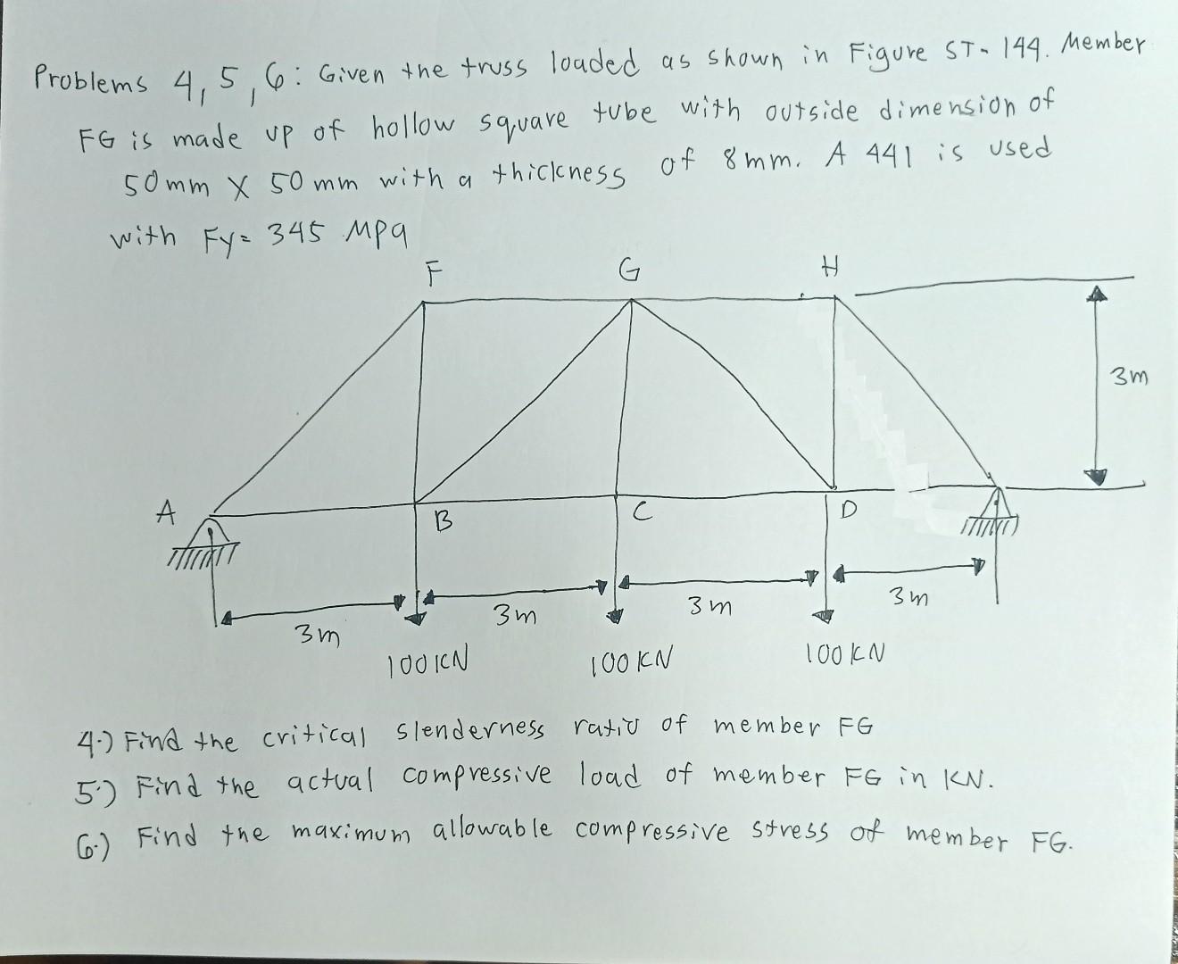 Solved Problems 4,5,6: Given the truss loaded as shown in | Chegg.com