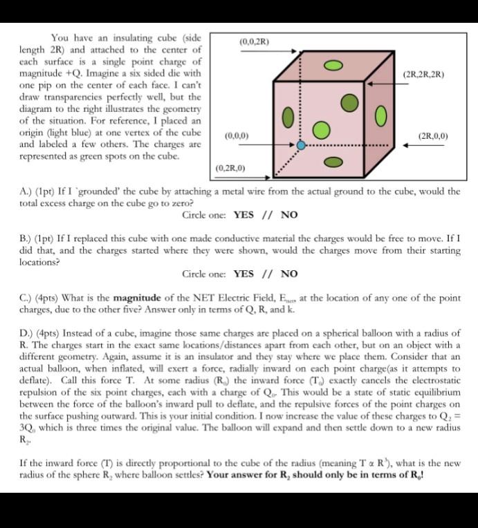 Solved You have an insulating cube (side length 2R ) and | Chegg.com
