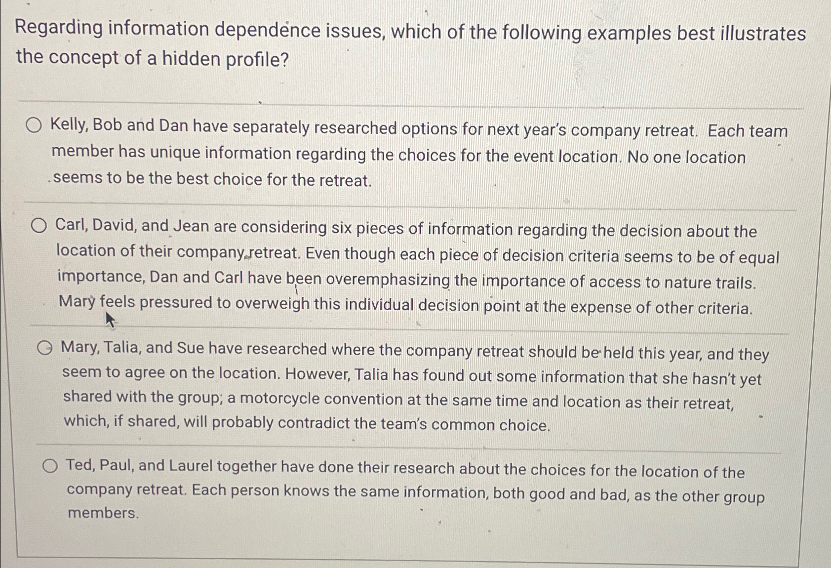 Solved Regarding information dependence issues, which of the | Chegg.com
