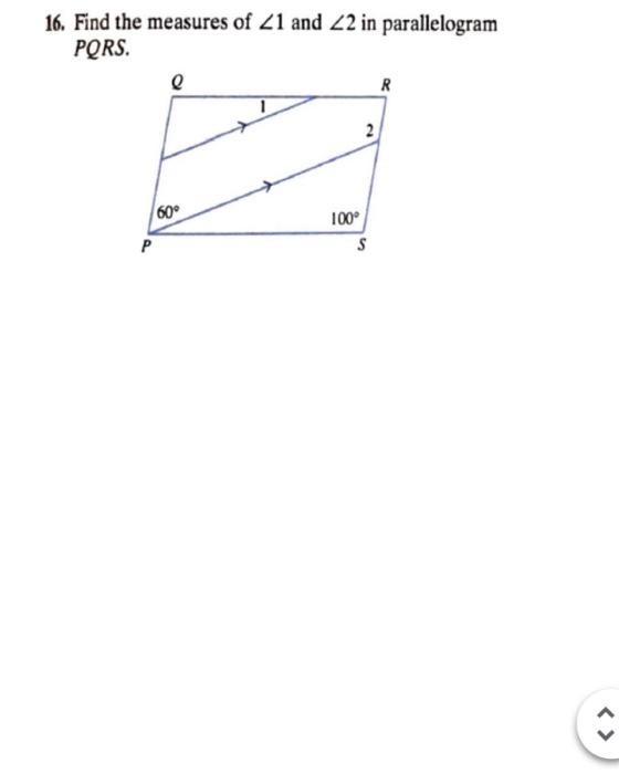 Solved 16. Find the measures of ∠1 and ∠2 in parallelogram | Chegg.com