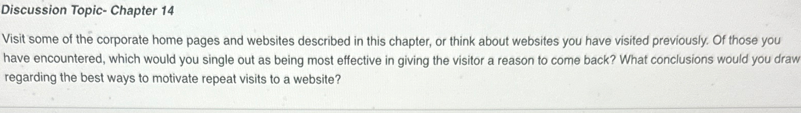 Solved Discussion Topic- ﻿Chapter 14Visit some of the | Chegg.com