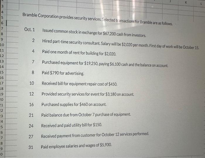 Solved Bramble Corporation provides security services. | Chegg.com