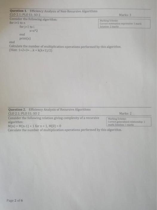 Solved Question 1. Etfidency Analysis of Nan-Recursive | Chegg.com