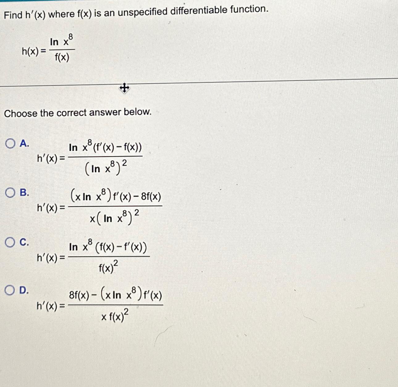 Find h'(x) ﻿where f(x) ﻿is an unspecified | Chegg.com