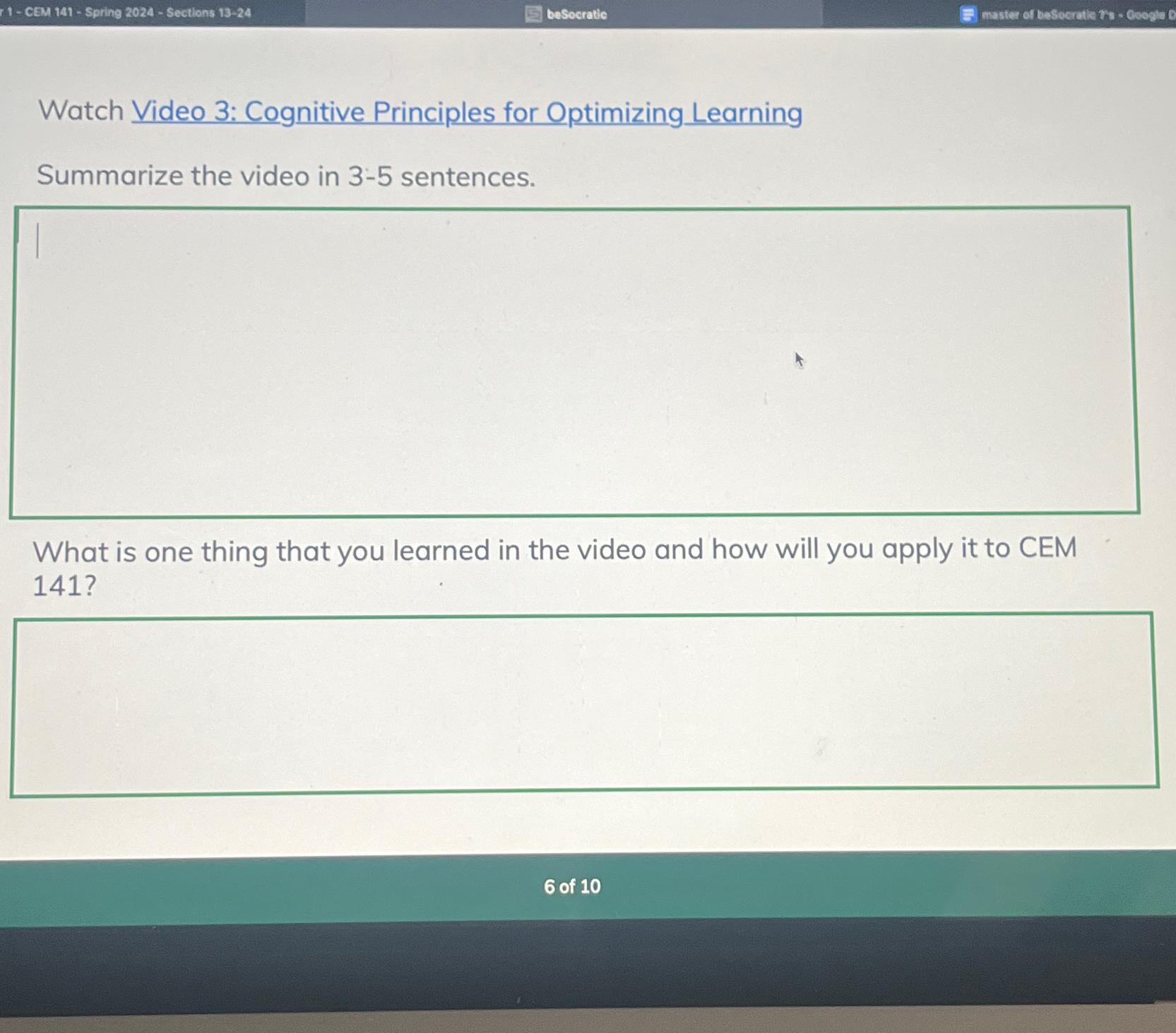 Solved Watch Video 3: Cognitive Principles for Optimizing | Chegg.com