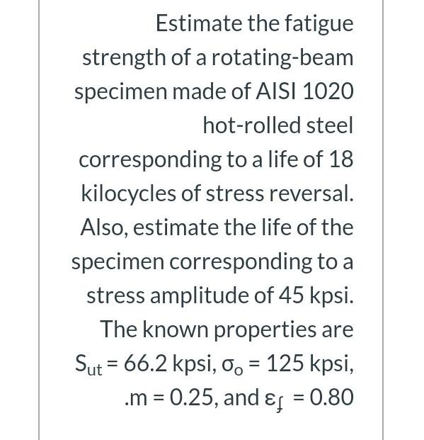 Solved Estimate the fatigue strength of a rotating-beam | Chegg.com