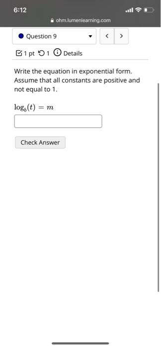 Solved 6:12 ohm.lumenlearning.com Question 9 1 pt 1 | Chegg.com