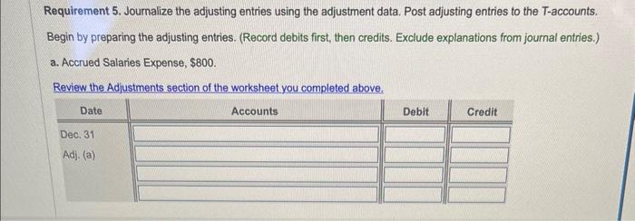 Solved Adjustments section of worksheetRequirement 5. | Chegg.com