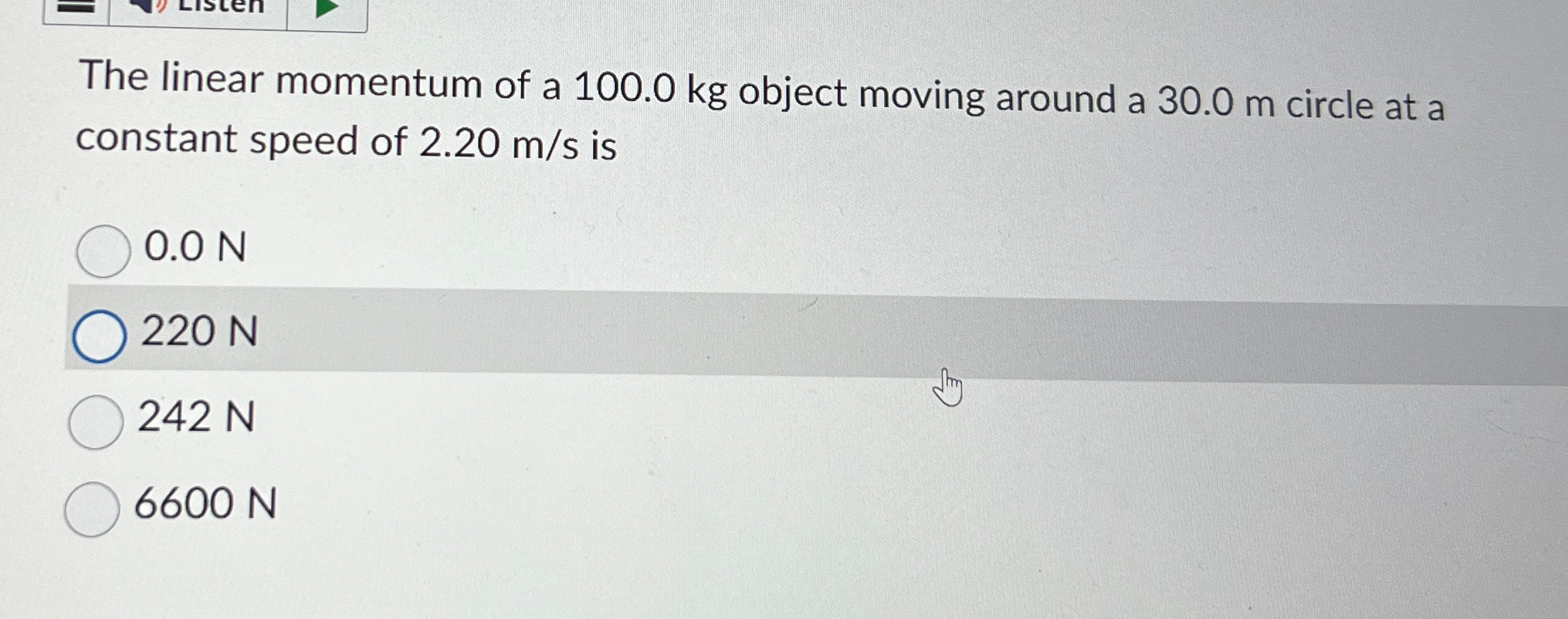 Solved The linear momentum of a 100.0kg ﻿object moving | Chegg.com