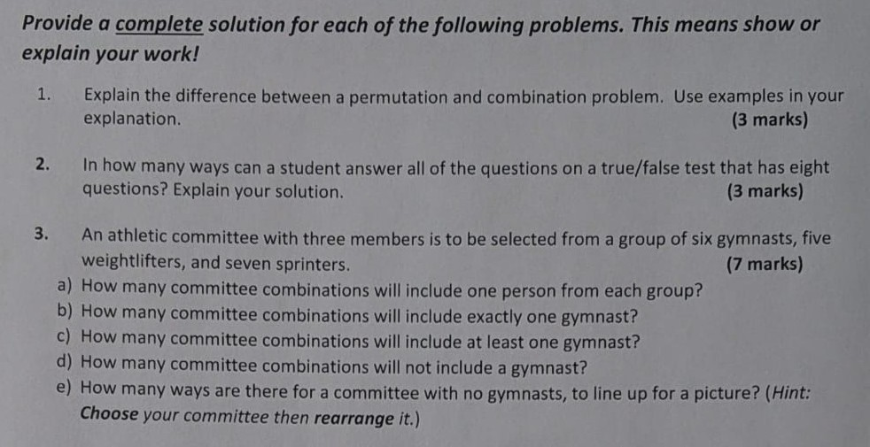 Solved Provide a complete solution for each of the following | Chegg.com
