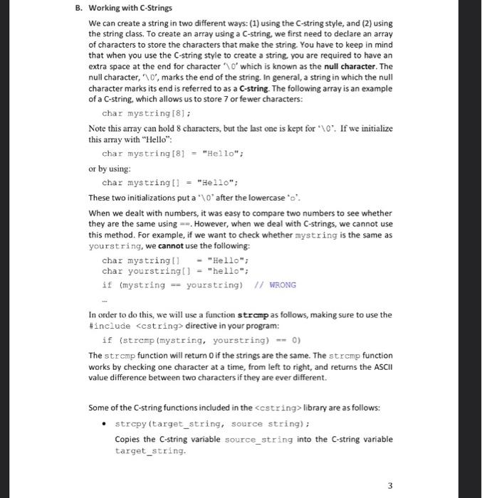 Solved B Working With C Strings We Can Create A String In