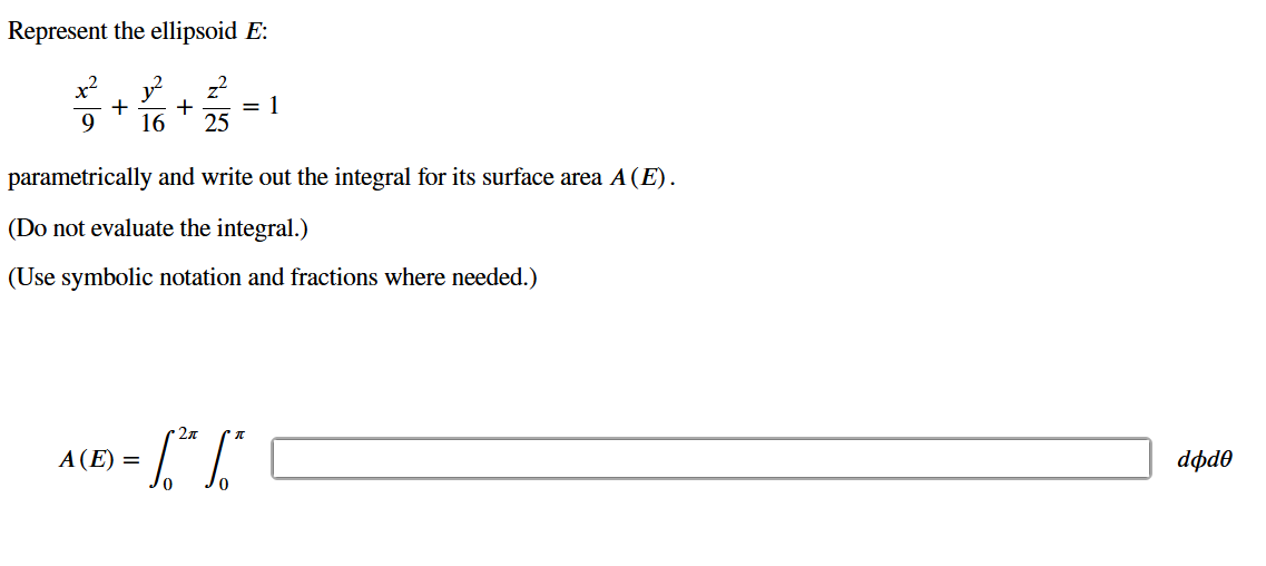 Solved Represent the ellipsoid E | Chegg.com