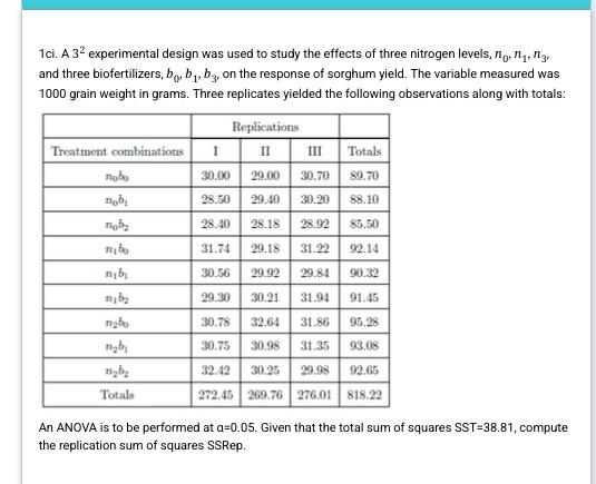 Solved 1ci. A 32 experimental design was used to study the | Chegg.com
