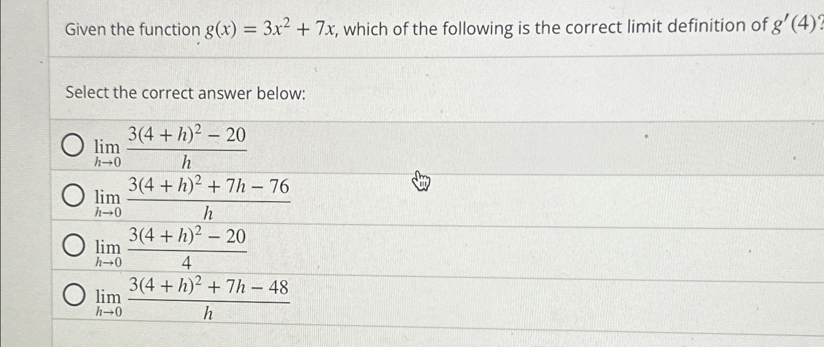 Solved Given the function g(x)=3x2+7x, ﻿which of the | Chegg.com