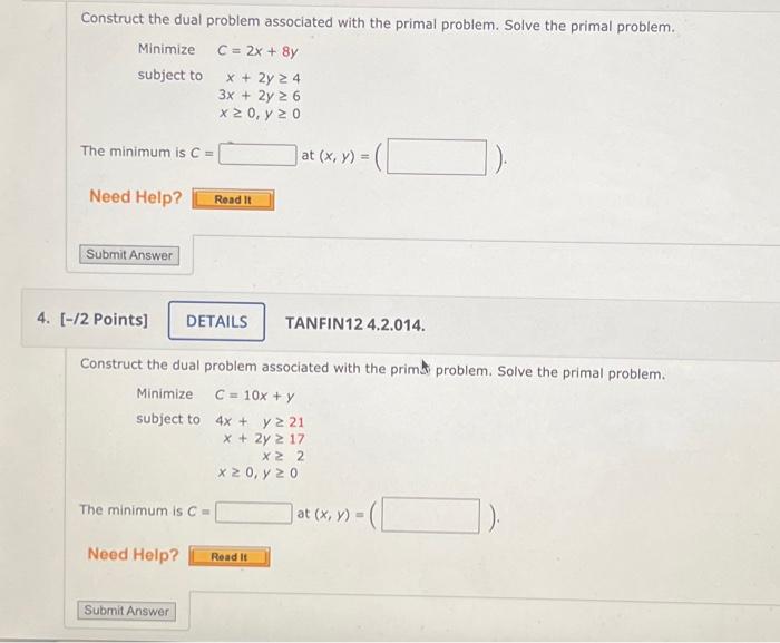 Solved Construct the dual problem associated with the primal | Chegg.com