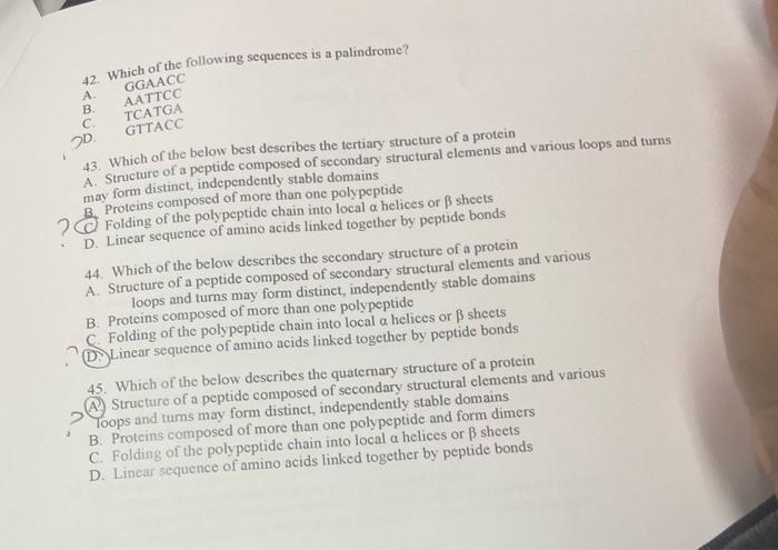 Solved 42. Which of the following sequences is a palindrome? | Chegg.com