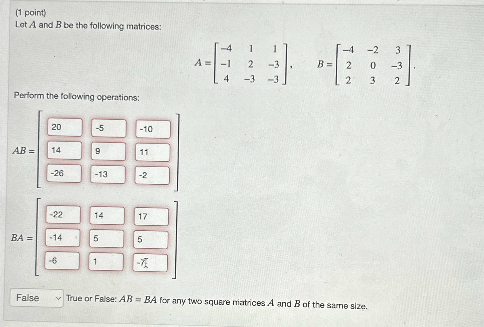 Solved (1 ﻿point)Let A and B ﻿be the following | Chegg.com