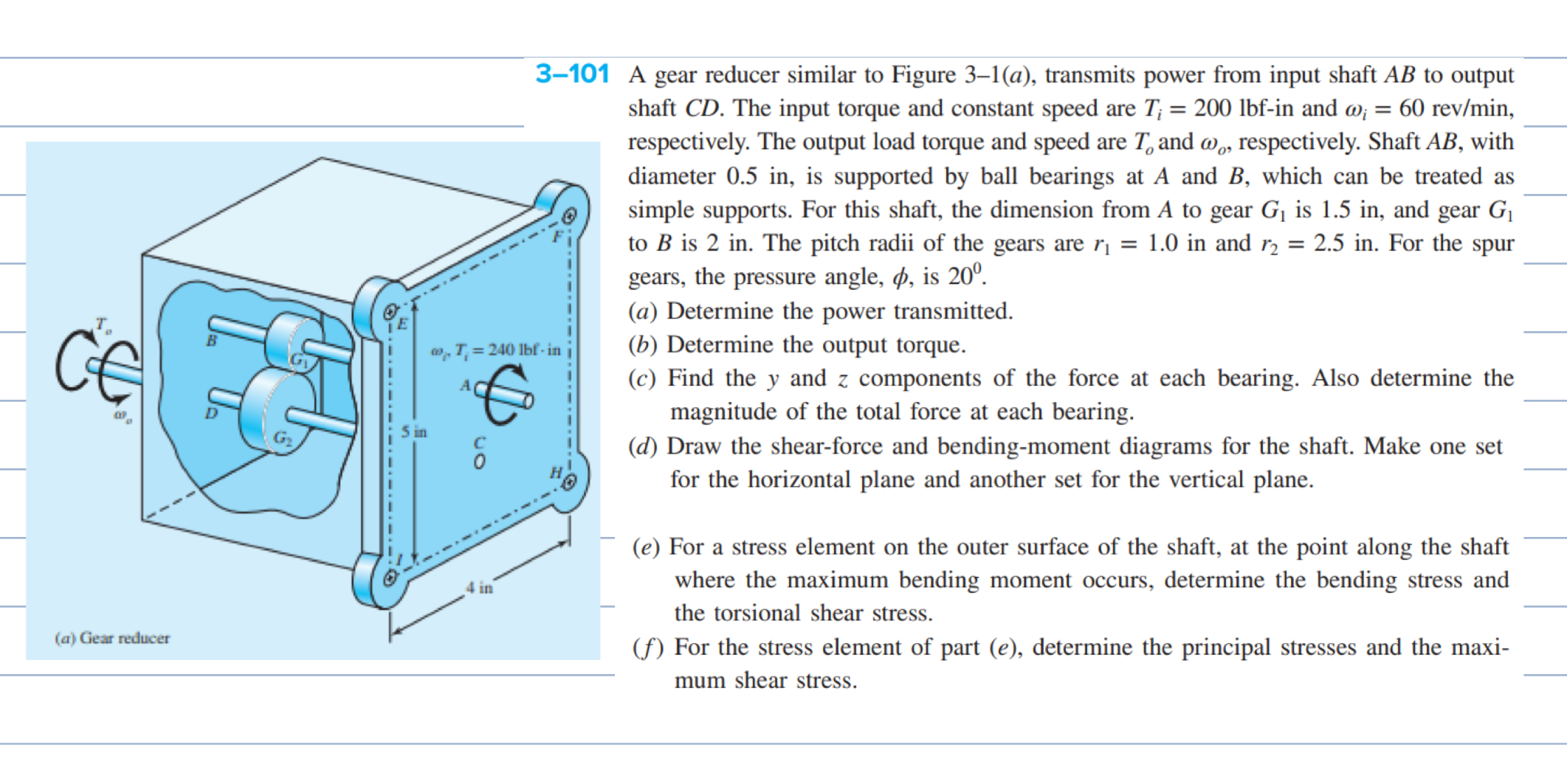 Solved 3-101 ﻿A gear reducer similar to Figure 3-1(a), | Chegg.com