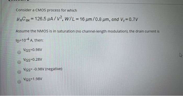 Solved Consider a CMOS process for which Cox = 126.5 JA/V2, | Chegg.com