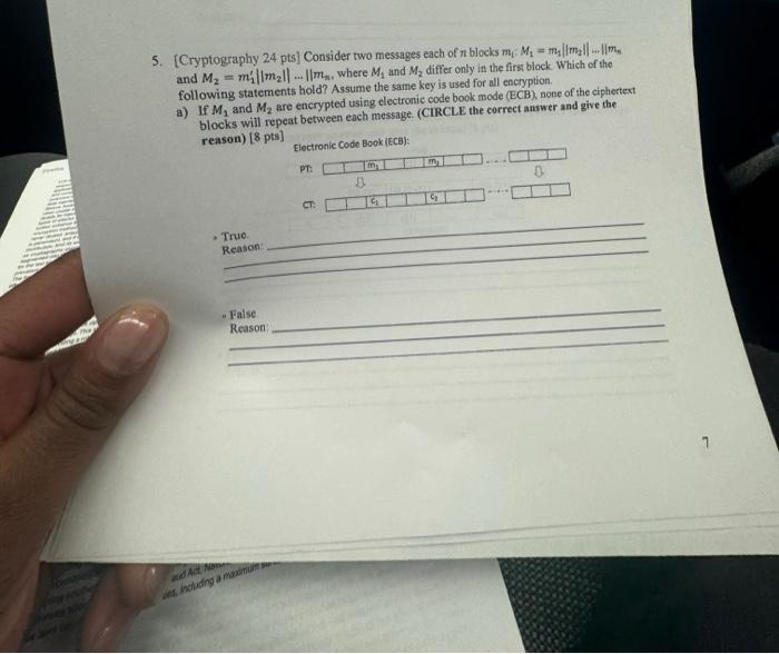 Solved 5. [Cryptography 24 pts] Consider two messages each | Chegg.com