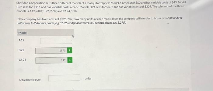 Solved Sheridan Corporation sells three different models of | Chegg.com
