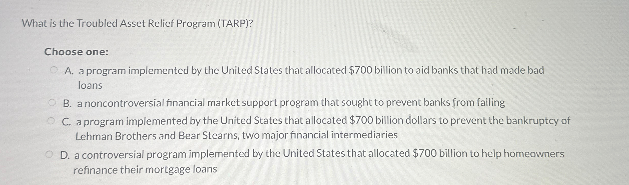 Solved What is the Troubled Asset Relief Program | Chegg.com