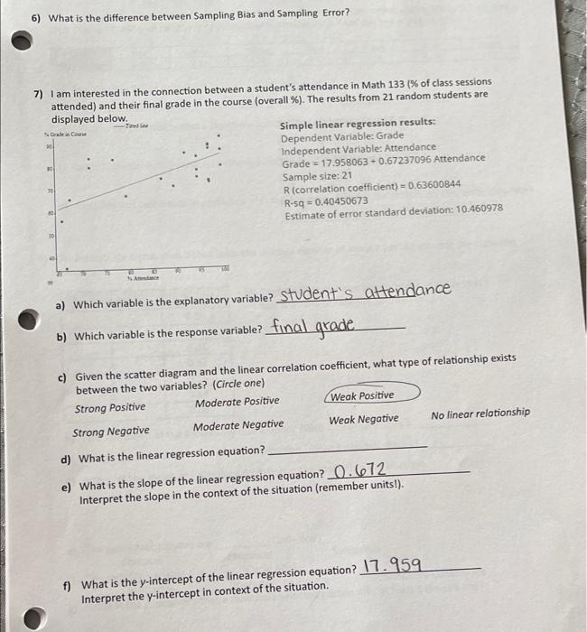 Solved 6) What is the difference between Sampling Bias and | Chegg.com