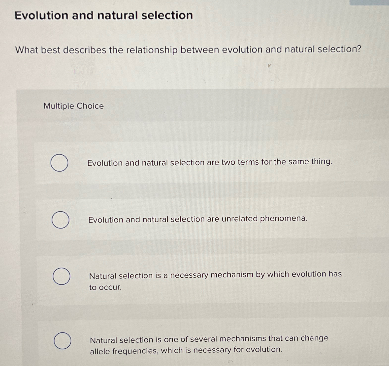 Solved Evolution and natural selectionWhat best describes | Chegg.com