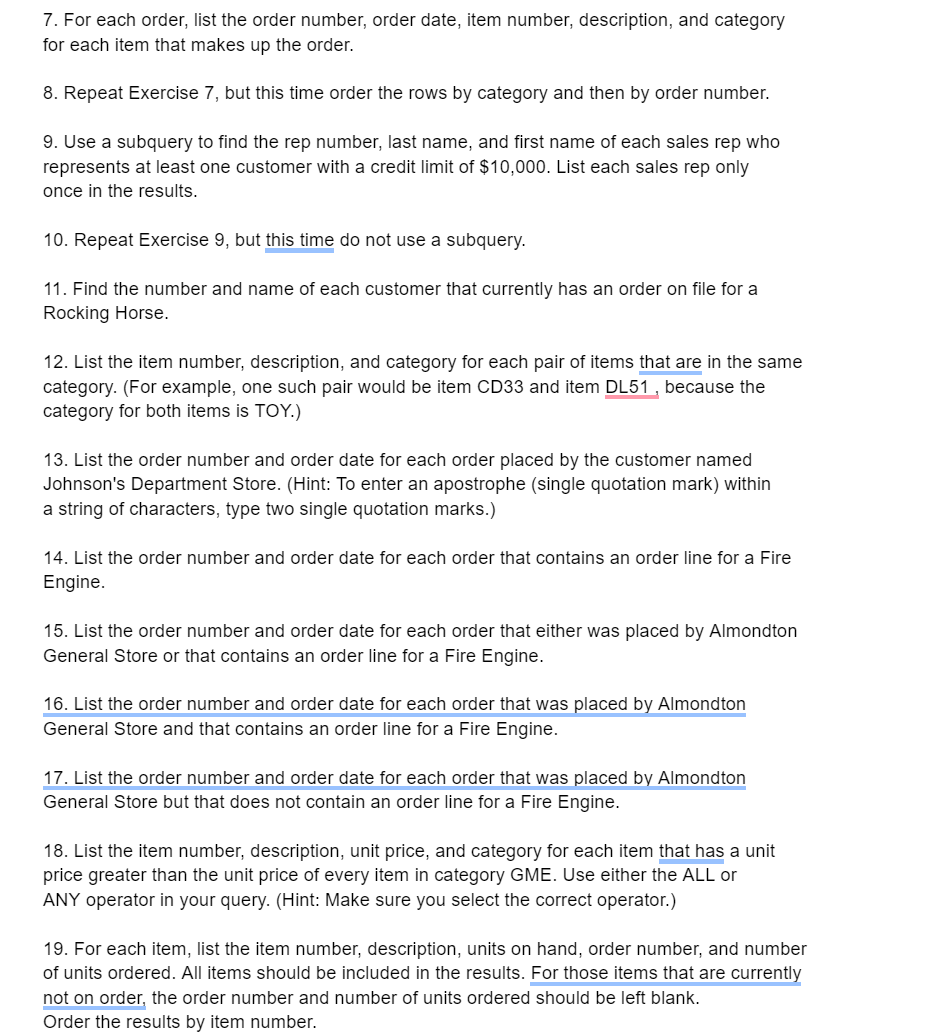 Solved 7. ﻿For each order, list the order number, order | Chegg.com