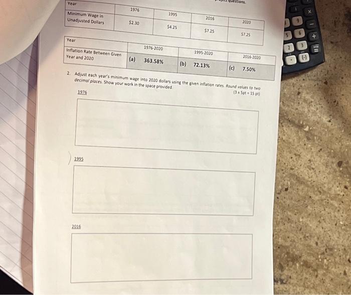 Solved decimal ploces. Show vour wage into 2020 dollars | Chegg.com