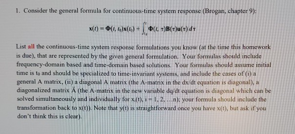 1. Consider the general formula for continuous-time | Chegg.com