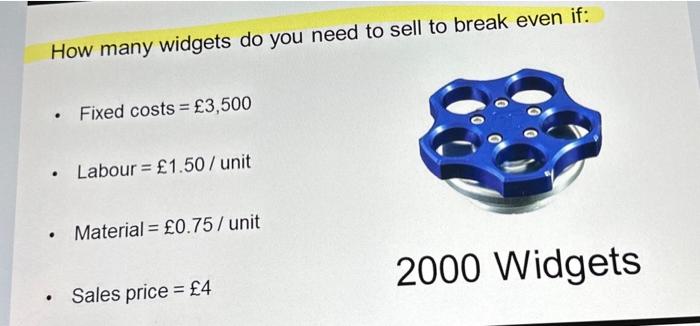 Solved How many widgets do you need to sell to break even | Chegg.com