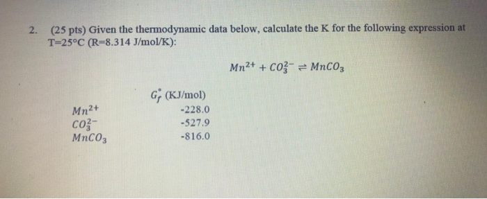 Solved 2. (25 pts) Given the thermodynamic data below, | Chegg.com