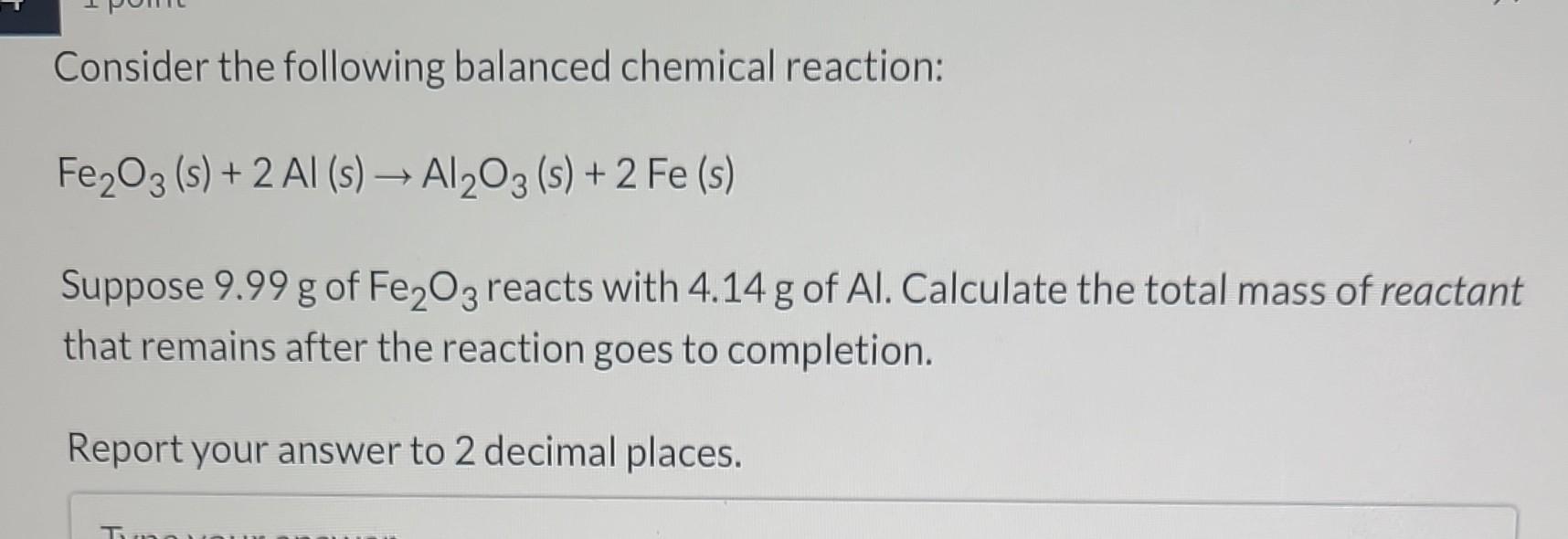 Solved Consider the following balanced chemical reaction: | Chegg.com