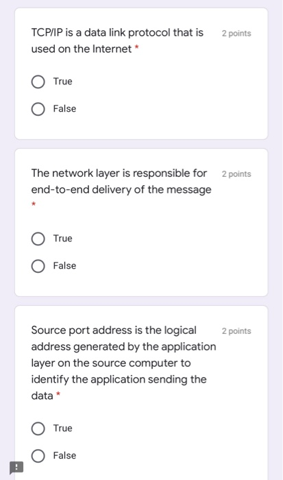 Solved 2 points TCP/IP is a data link protocol that is used | Chegg.com