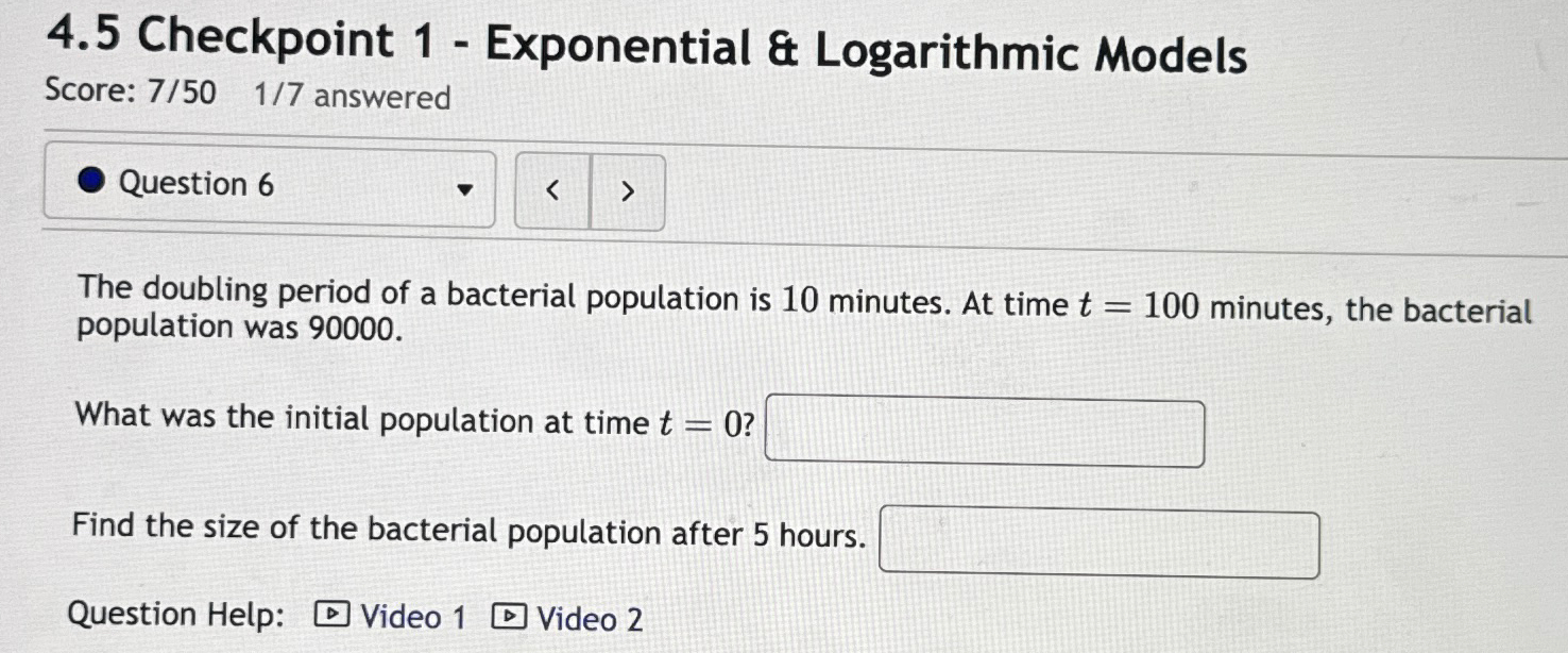 Solved 4.5 ﻿Checkpoint 1 - ﻿Exponential & Logarithmic | Chegg.com
