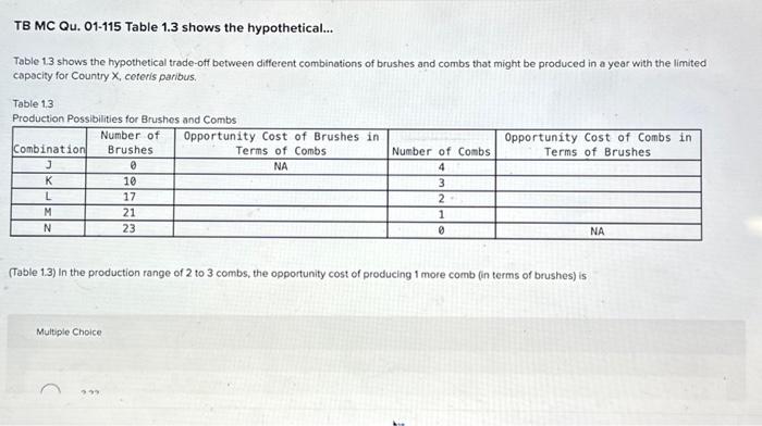 Solved TB MC Qu. 01-115 Table 1.3 shows the hypothetical... | Chegg.com