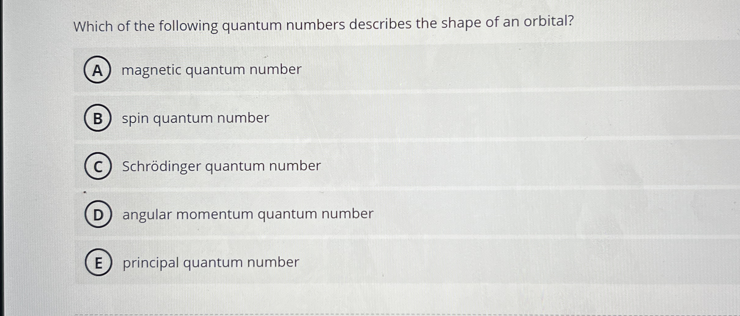 Solved Which of the following quantum numbers describes the | Chegg.com