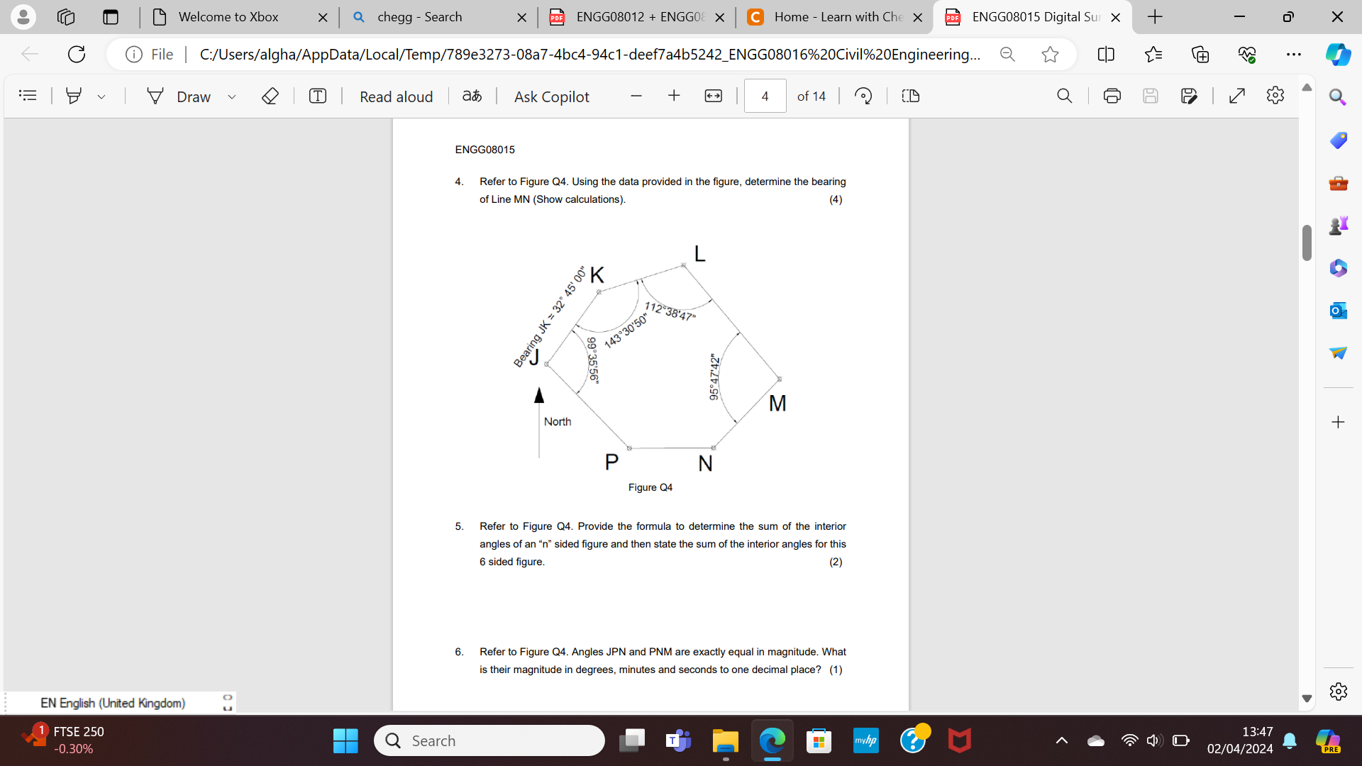 Solved ENGG080154. ﻿Refer to Figure Q4. ﻿Using the data | Chegg.com