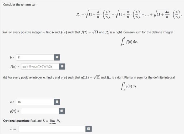 Solved Consider the n-term sum | Chegg.com