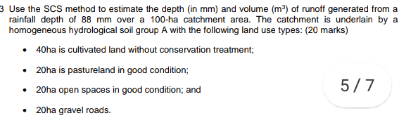 Solved 3 Use the SCS method to estimate the depth (in mm) | Chegg.com
