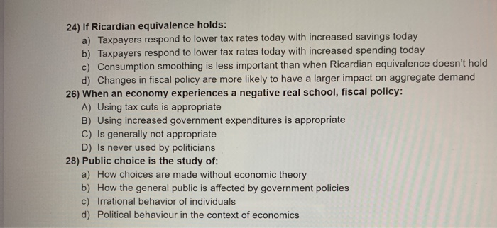 Solved 24) If Ricardian equivalence holds: a) Taxpayers | Chegg.com