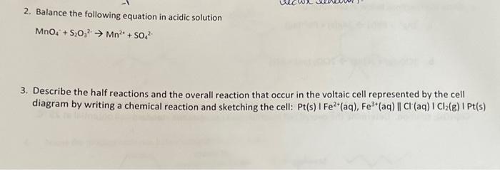 Solved 2. Balance the following equation in acidic solution | Chegg.com
