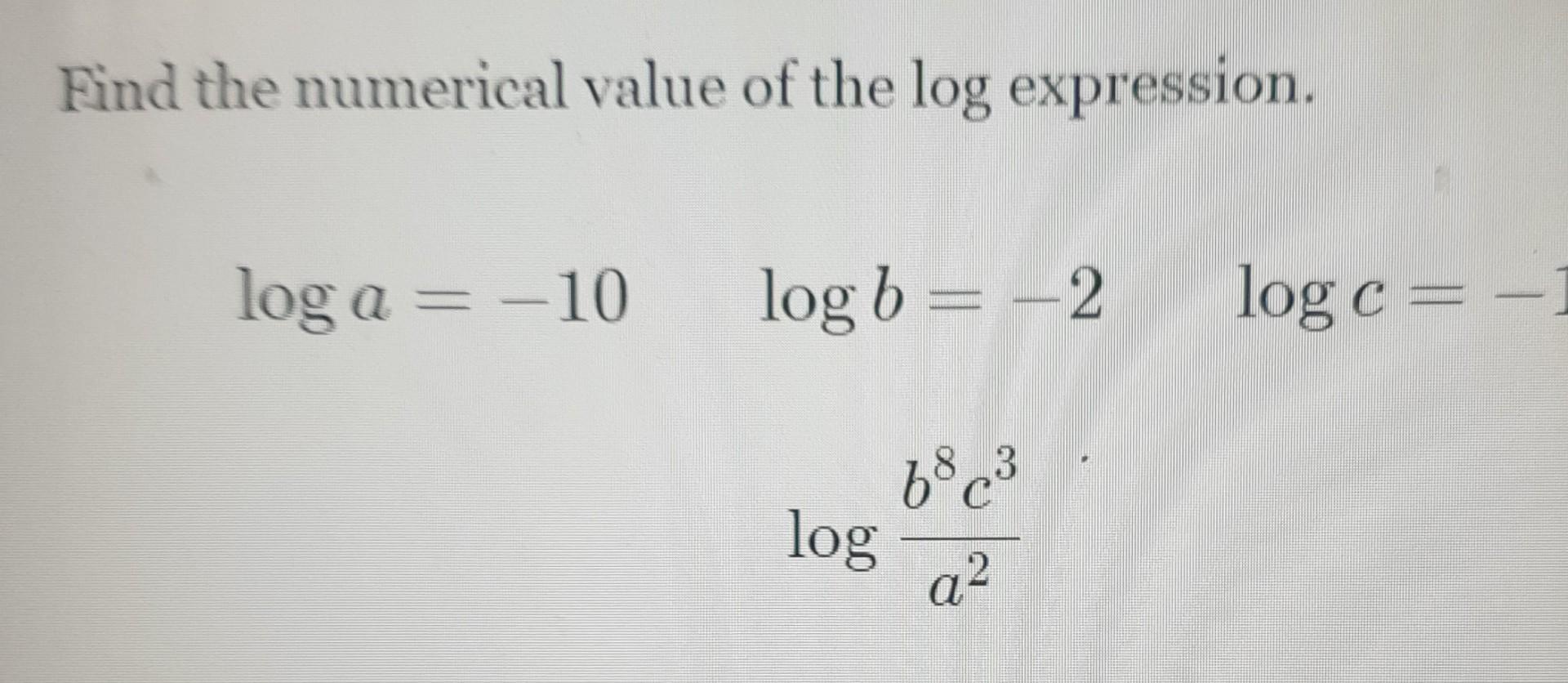 Find the numerical value of the log expression. log a | Chegg.com