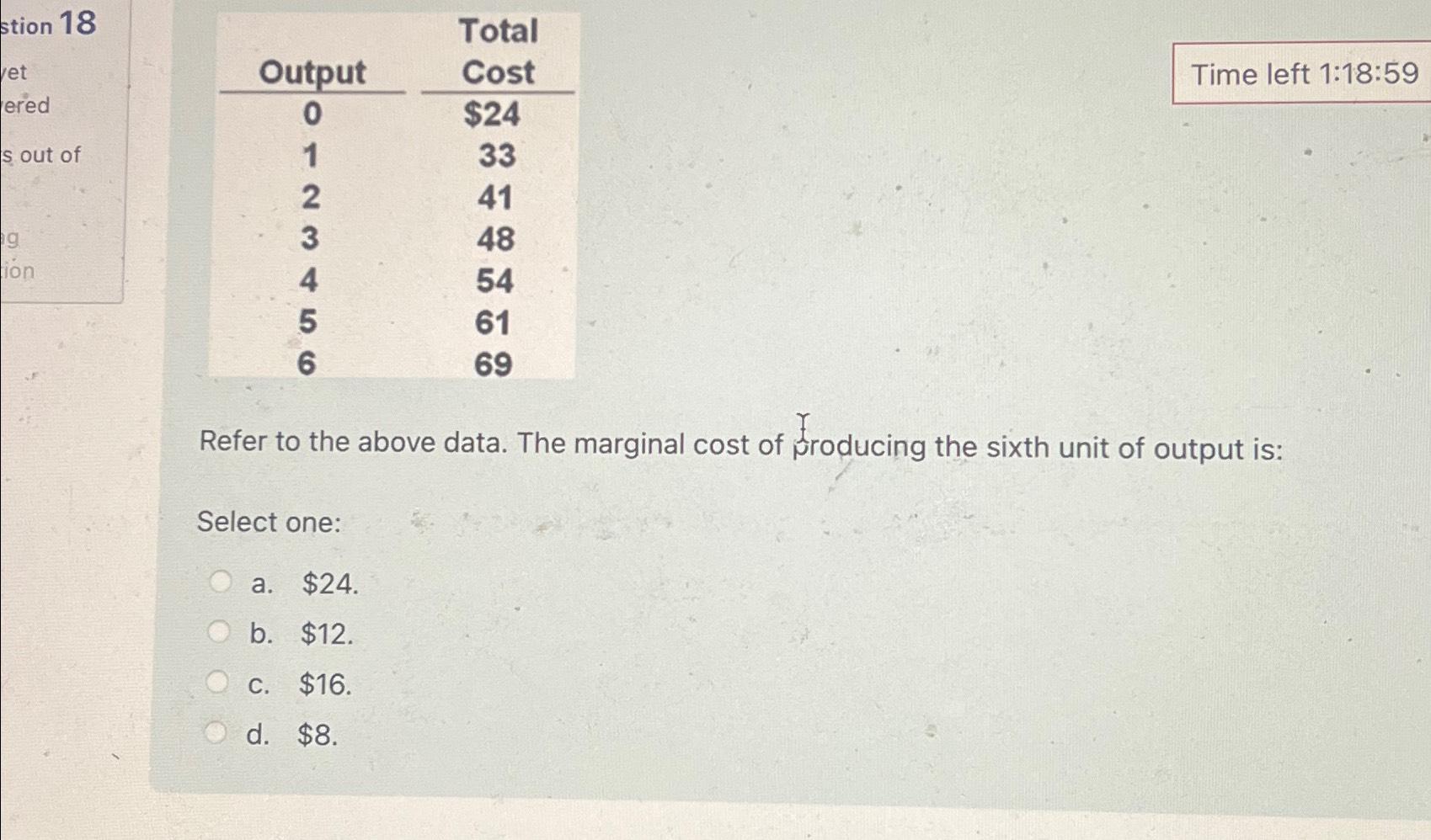 Solved \table[[Output,,\table[[Total],[Cost]]],[0,,$24 | Chegg.com